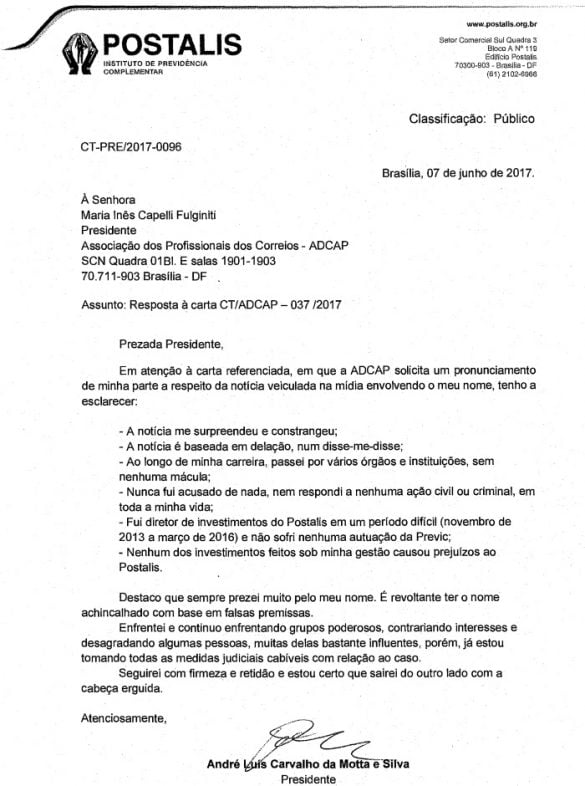 Carta resposta Postalis - ADCAP
